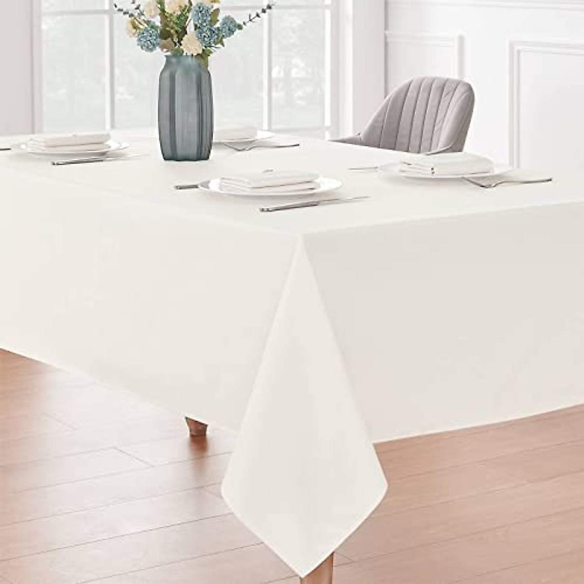 Veblandy Rectangle Tablecloth 52x70 inch Linen Textured Waterproof Table Cloth Stain and Wrinkle Resistant Washable, Decorative Fabric Table Cover for Outdoor and Indoor Use, Ivory