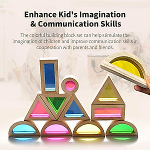 Gray Orange Wooden Building Blocks Set 24pcs, Wooden Blocks for Toddlers, Rainbow Sensory Toys, Wooden Toys, Preschool Wooden Stacking Toy for Kids