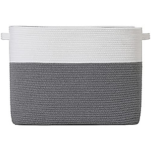 20"x12"x16" Mega Size Rectangular Extra Large Storage Basket, Cotton Rope Storage Baskets, Woven Laundry Hamper, Toy Storage Bin, for Toys Blanket in Living Room, Baby Nursery, Grey Basket