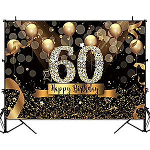 Sensfun Happy 60th Birthday Backdrop for Adult Party 8x6ft Bokeh Circle Glitter Gold Balloon Photography Background Sixty Birthday Black Gold Party Backdrops Diamond 60th Birthday Vinyl Photo Banner