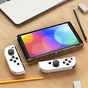 RHOTALL 3 in 1 Transparent Case for Nintendo Switch OLED, Clear Dockable Shell Compatible with Switch OLED and Joycon Controller, Comfort Grip Case with Shock-Absorption and Anti-Scratch Design