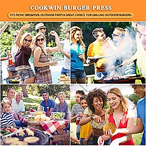 Smash Burger Press-Heavy Duty Hamburger Press with Heat Insulation Handle-6 Inch Cast Iron Burger Smasher,Bacon Press,Sandwich Press-Round Grill Press for Griddle-50 PC Burger Press Patty Paper