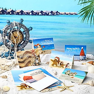 Spiareal 24 Sets Merry Christmas Greeting Cards Christmas Cards with Envelopes and Stickers Tropical Beach Blank Christmas Cards Xmas Thank You Cards for Christmas Holiday Present