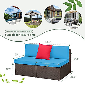 Devoko 2 Pieces Patio Furniture Sets All-Weather Outdoor Sectional Armless Sofa (Blue)