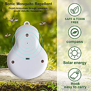 Solar Ultrasonic Outdoor Mosquito Repellent Bug Zapper Outdoor with Compass, Zapper Mosquito Can be Hung Zapper Electronic Insect Killer Design for Camping, Mountaineering, Picnic, Cycling