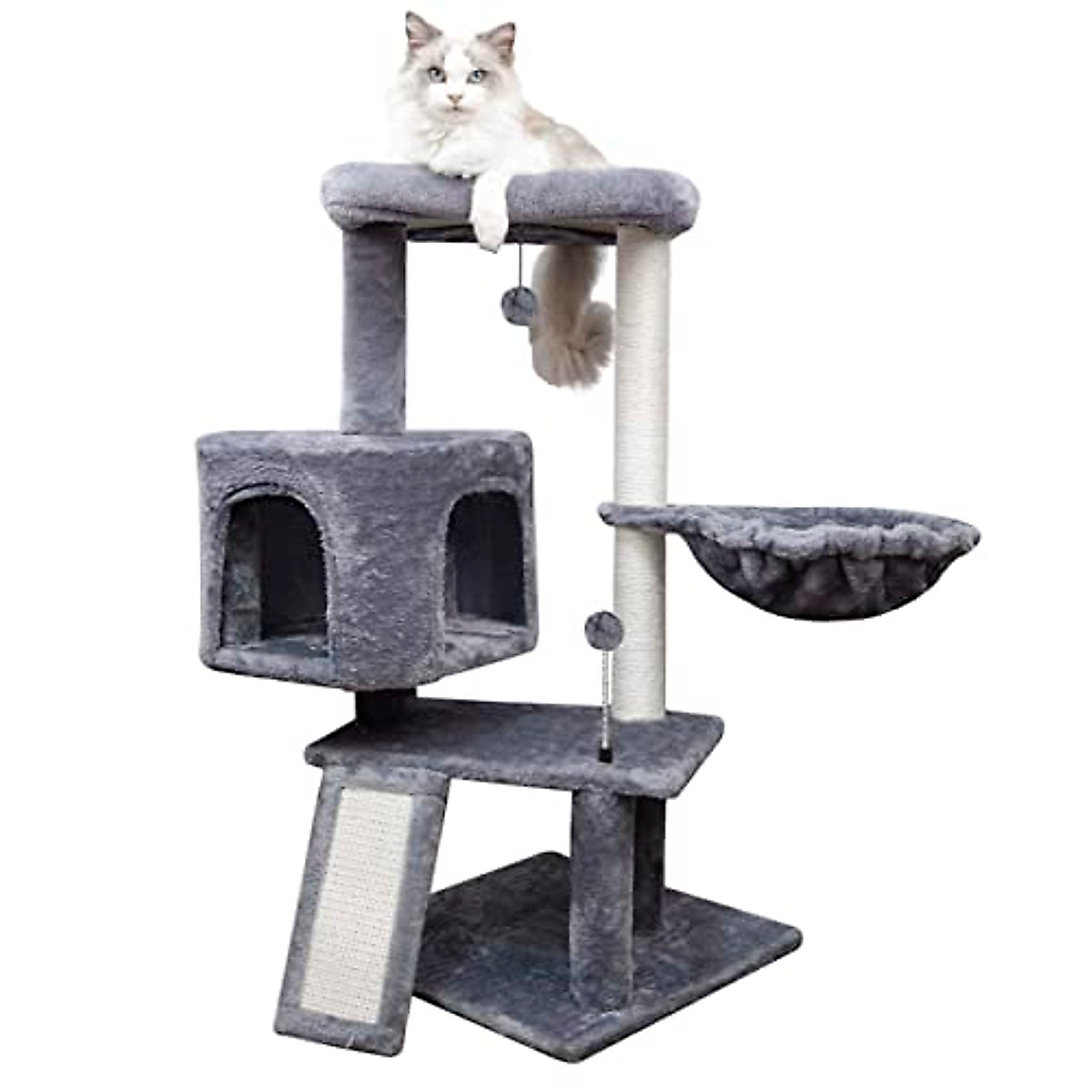 WIKI Newest 36.6 Cat Tree with Cat Condo and Hanging Hammock,Grey