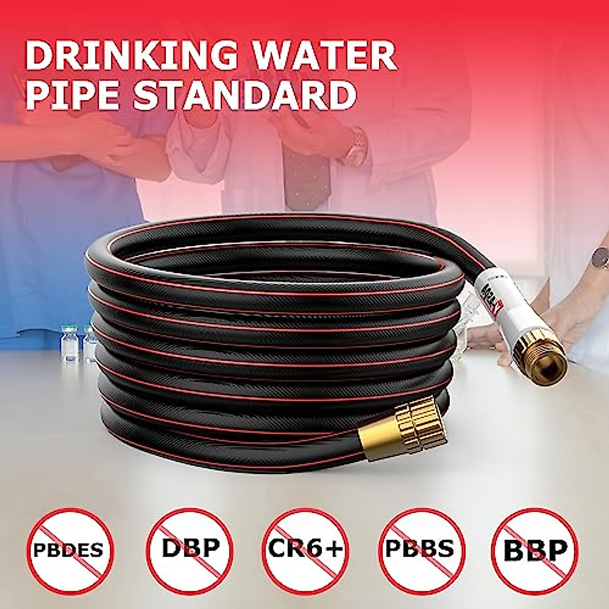 Y-ASQA Heavy Duty Garden Hose 5/8 Inch 100 ft, Premium Contractor Leakproof durable Kink Free Braid Vinyl Black Coiled rubber Garden water Hose