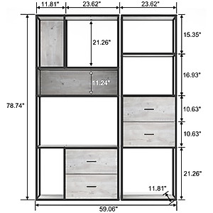 NAIYUFA Bookshelf with Drawers,Rustic Industrial Tall Bookshelf,Vintage Book Shelves Display Shelf for Home Office,Living Room (A+B)