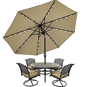MASTERCANOPY Patio Umbrella with 32 Solar LED Lights -8 Ribs (9ft,Khaki)