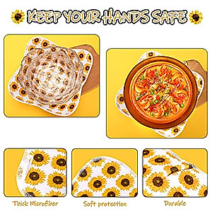 Microwave Bowl Cozy Holders Set of 4, Microwave Safe Hot Bowl Holder Bowl Potholders, Multipurpose Heat Resistant Plate holder for Hot and Cold Bowls Home Kitchen (Sunflower)