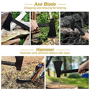Yeacool Camping Hatchet, Survival Axe, with Sharpener, Sheath, Tactical Axe Multitool, for Camping, Hiking, Survival, Hunting and Emergency