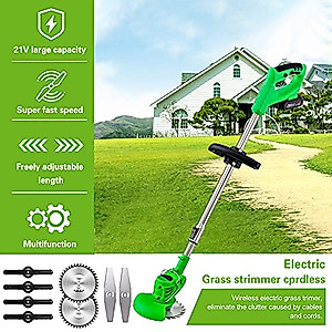 21V Cordless String Trimmer Grass Trimmer Garden Edger Tool for Lawn Trimming, Lawn Care, with 2 Li-ion Battery and Charger,Green