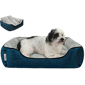 Miguel Dog Bed with Removable Cushion/Pillow for Medium Small Dogs, Washable Pet Bed with Side Easy to Wash Puppy Bed, Large Rectangle Cat Bed for Indoor Cat with Anti-Slip Bottom, Blue 25 Inch