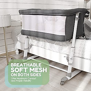 Baby Bedside Bassinet with Wheels | Bed on Bed C-Shaped Bedside Crib| Adjustable Portable Bassinet for Baby Infant Newborn Boys Girls 0 1 2 3 4 5 6 Months