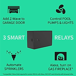 Zooz Z-Wave Plus S2 MultiRelay ZEN16 for Garage Doors, Sprinklers, Gas Fireplace; 3 Dry Contact Relays (15A, 15A, 20A); 12-24 V AC/DC or USB C Power; Signal Repeater; Hub Required