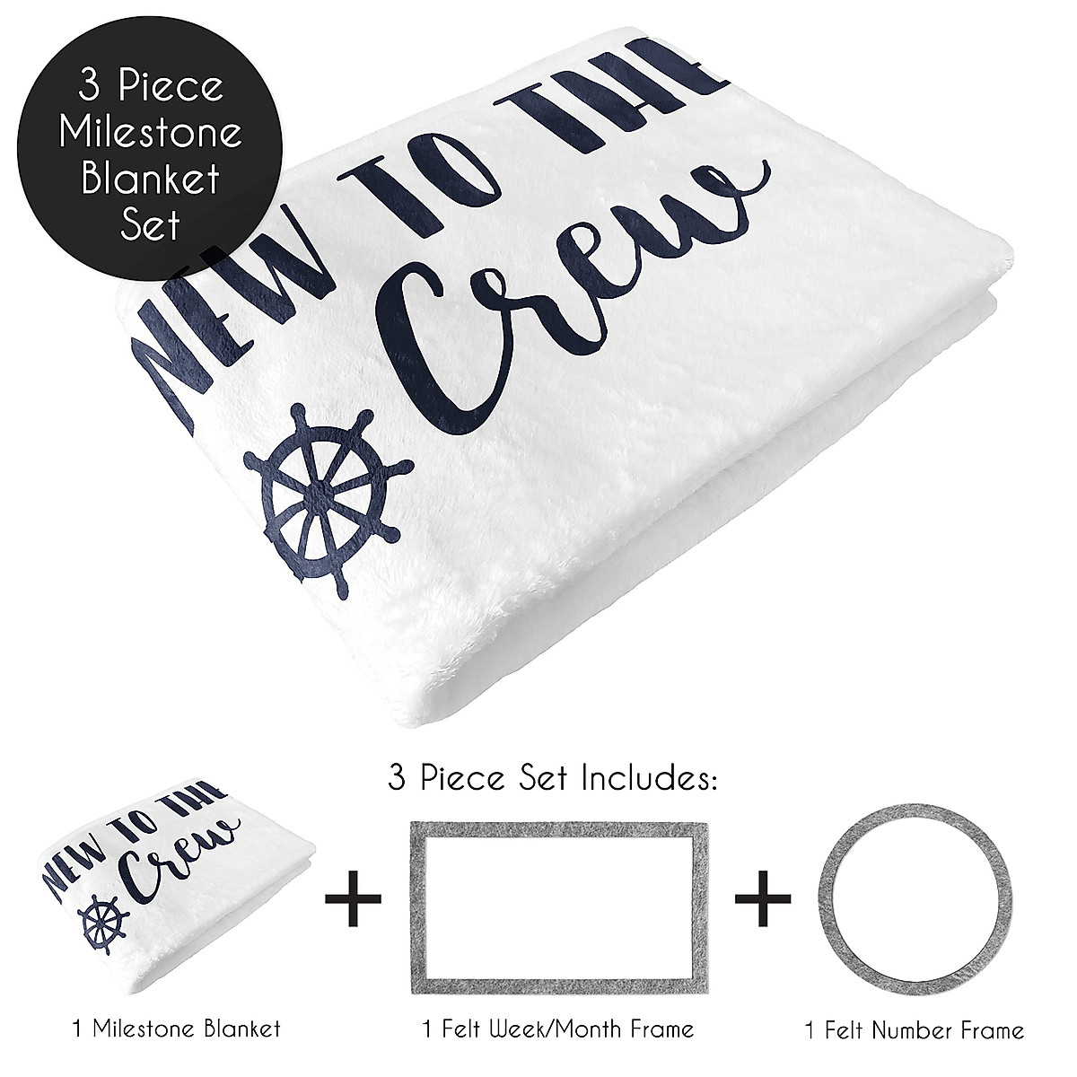 Sweet Jojo Designs Nautical Sailor Boy Girl Milestone Blanket Monthly Newborn First Year Growth Mat Baby Shower Memory Keepsake Gift Picture - Navy Blue White Anchors Ocean Sailboat Sea Gender Neutral