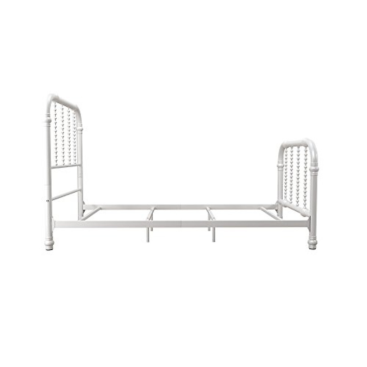 DHP Jenny Lind Kids Metal Bed Frame with Country Chic Headboard and Footboard, Underbed Storage Space for Toys, Twin, White