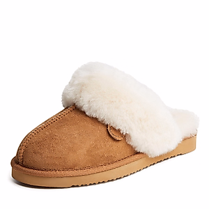 Dearfoams Women's Fireside Sydney Indoor/Outdoor Water Resistant Genuine Shearling Scuff Slipper, Wide Widths