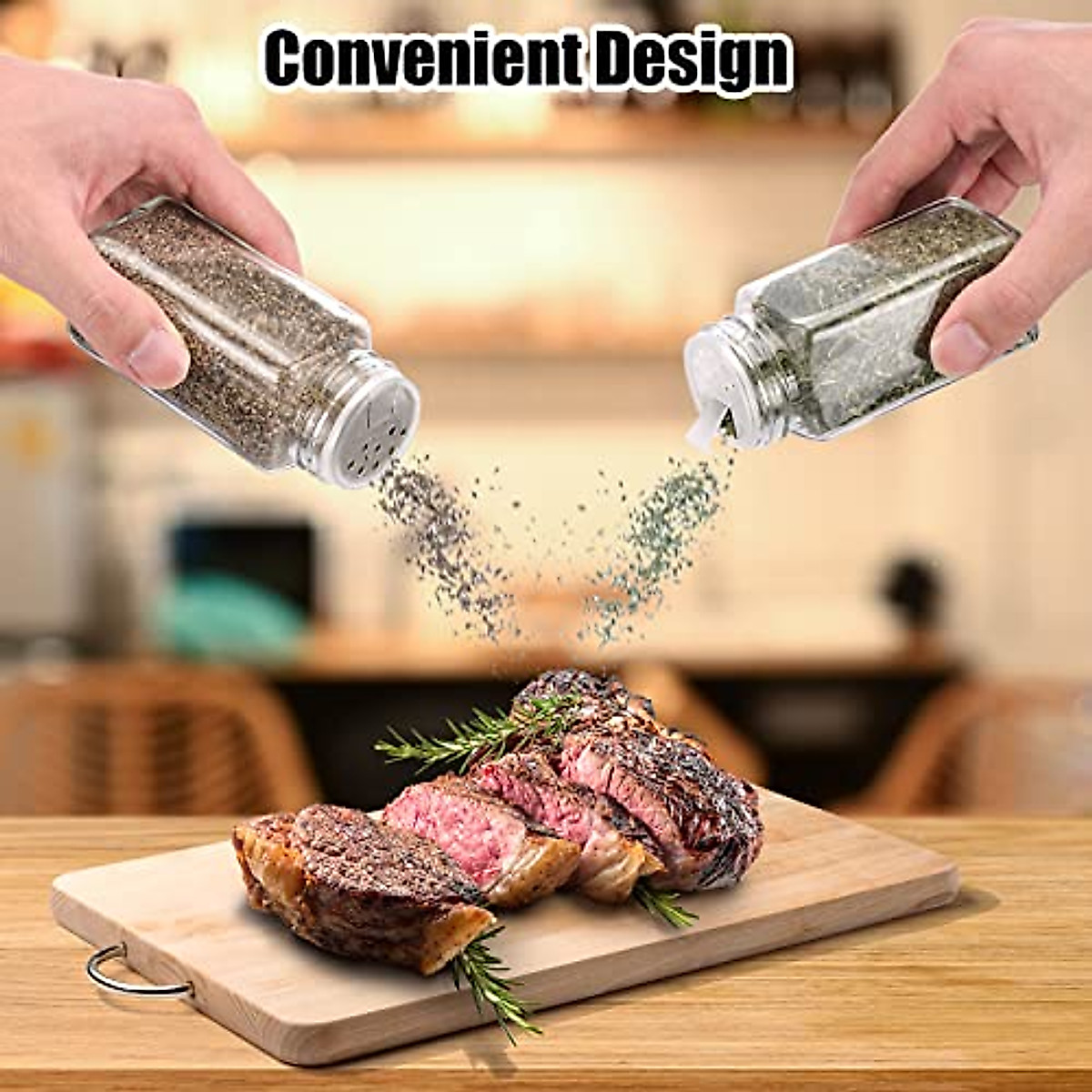 CUCUMI 12 Pcs Spice Jars with Labels and Bamboo Lids, 4oz Empty Square Spice Bottles with Shaker Lids, Collapsible Funnel, Chalk Pen, Seasoning Containers for Spice Rack, Drawer, Cabinet