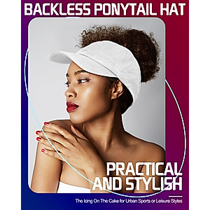 Jiuguva 4 Pack Backless Ponytail Caps Baseball Caps High Messy Bun Baseball Hats for Women Adjustable(White, Army Green, Khaki, Navy Blue)