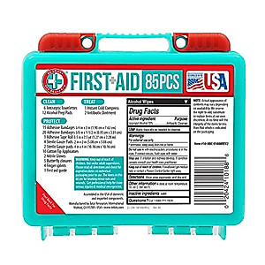 Be Smart Get Prepared 85 Piece First Aid Kit: Clean, Treat, Protect Minor Cuts, Scrapes. Home, Office, Car, School, Business, Travel, Emergency, Survival, Hunting, Outdoor, Camping & Sports, FSA HSA