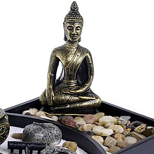 London Boutique Meditation Gift Set Yin Yang Meditation Zen Garden Candle Incense Holder White Sand and Decorative Stones (Thai Buddha)