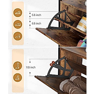 HAIOOU 3 Drawer Industrial Shoe Cabinet, Slim Freestanding Wood Shoe Rack Storage Organizer Stand with Flip Doors, Open Storage Shelf, Anti Toppling Device for 15-18 Pairs - Rustic Brown & Black