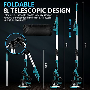 Drywall Sander, 1250W 11.5-Amp Electric Drywall Sander with Vacuum, Popcorn Ceiling Removal Tool with Variable Speed 800-1800RPM, Foldable & Extendable Handle, LED Light, 18pcs Sanding Discs