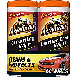 Car Cleaning Wipes and Leather Wipes by Armor All, Use on Car Interior, Truck Interior and Motorcycle Interior, 30 Count Each, 2 Pack