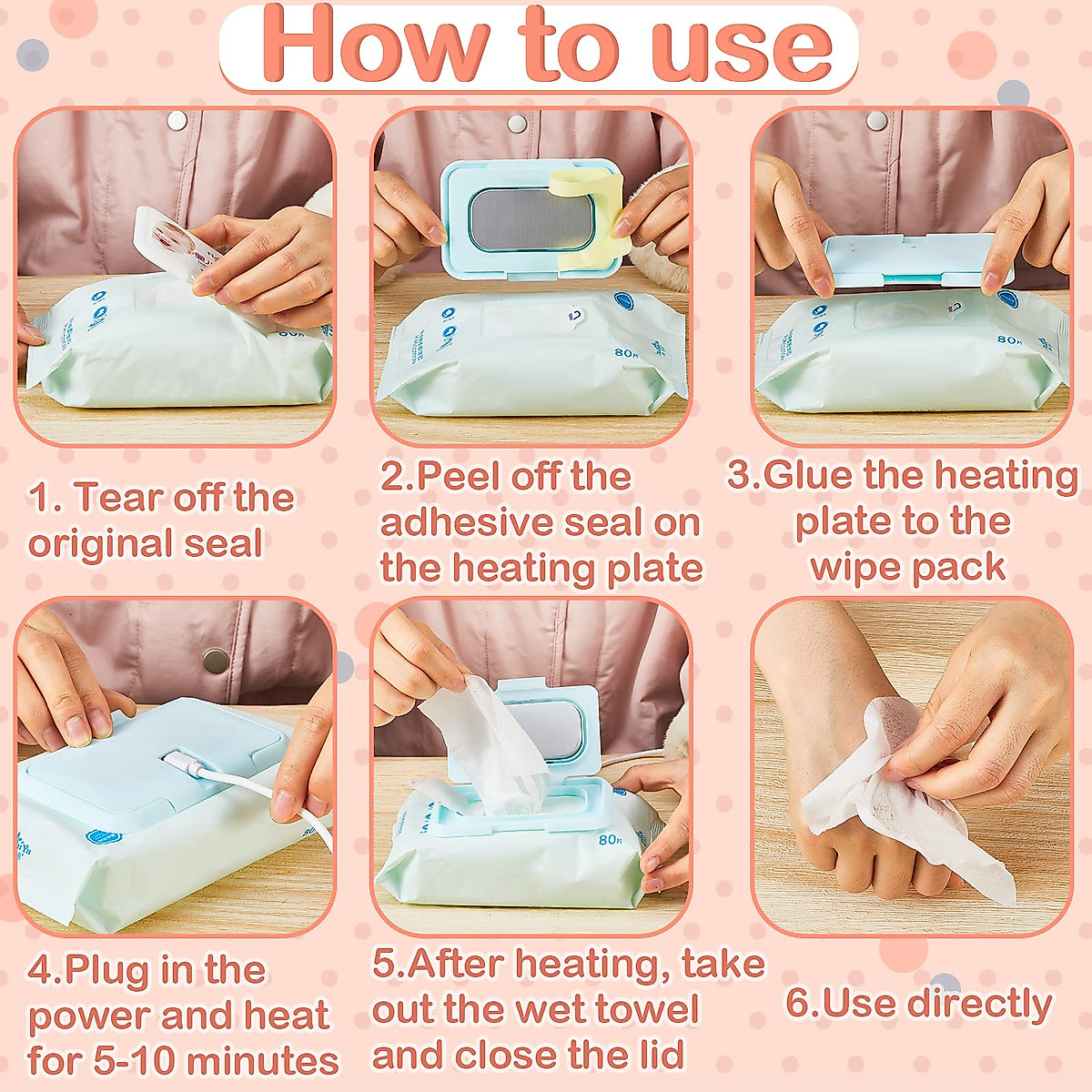 2 Pcs USB Mini Portable Baby Wipe Warmer and Baby Wet Wipes Dispenser Reusable Baby Wipes Heater for Newborn Travel, Pink and Light Blue, Compatible Portable Charger