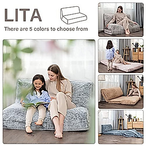 LITA Folding Mattress Sofa, Foldable Double Sofa Bed Foam Filling Convertible Sleeper Sofa Bed Modern Soft Faux Fur Wall Sofa Bed with Removable Cover for Living Room/Apartment/Dorm, Coffee