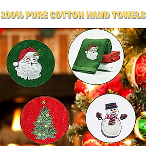 Afaris Christmas Hand Towels 16 x 25 Inch, Pure Cotton Soft Towels for Drying & Cleaning, Xmas Claus Snowman Trees for Bathroom Kitchen Wash Basin,Holiday Home Decor Set of 3(Red, White,Green)