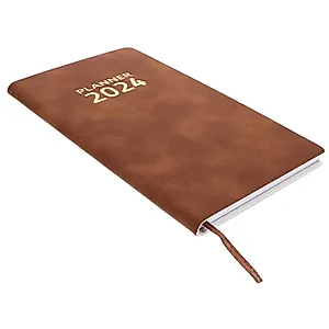 NUOBESTY 2024 Agenda Book Portable Notebook Paper Notepad Office Schedule Notepad Delicate Dividing Line Paper Brown Daily Planner Notebook for Planning Schedule Notebook Agenda Notebook