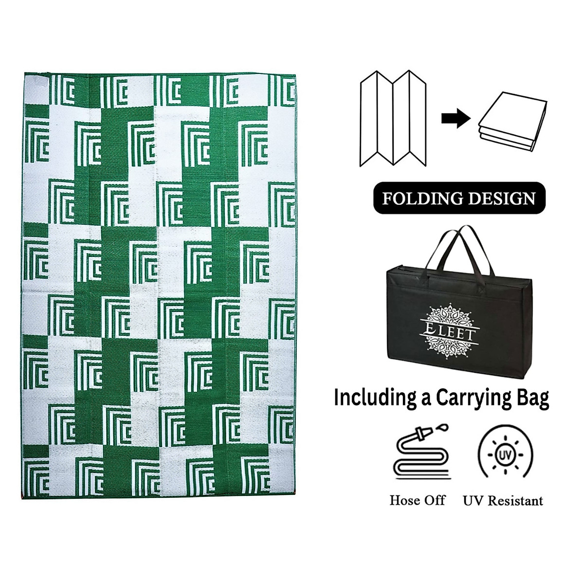 Eleet Reversible Mats, Plastic Straw Rug 5x8 ft - Modern Area Rug - Waterproof Portable Outdoor Rug RV, Patio, Backyard, Deck, Picnic, Beach, Trailer, Camping (5 x 8 ft, Olive Green)