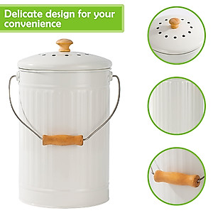 TreaHome Compost Bin, 1.7 Gallon Kitchen Compost Bin , Indoor Countertop Compost Bin, White Countertop Compost Bin with Lid, 100% Rust Proof Compost Bucket with Non-Smell Charcoal Filters (White)
