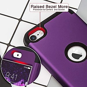 iPod Touch 7th Generation Case with 2 Screen Protector, IDweel Heavy Duty High Impact Shockproof Case Cover Protective Case for iPod Touch 5/6/7th Generation, Deep Purple+Black