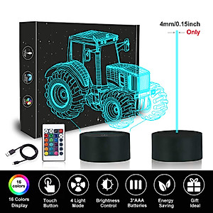 FULLOSUN 3D Illusion Lamp, Tractor Car 3D Night Light for Kids with 16 Colors Changing Remote Control, Bedroom Decor Creative Birthday Gifts for Boys Kids Baby