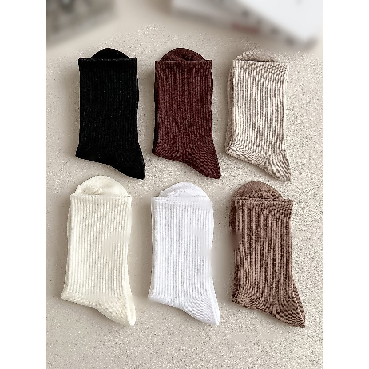 Weston Ink 6 Pairs Men's Solid Crew Socks Casual Socks Japanese Crew Knit Socks (6 Pairs[Black/Red/Brown/Khaki/White/Beige])