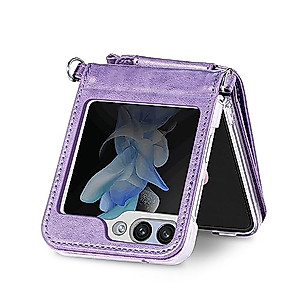 protective filp case 2 in 1 Detachable Wallet Case Compatible with Samsung Galaxy Z Flip 5 Case with Card Holder, Galaxy Z Flip 5 Case with Detachable Strap Crossbody Zipper Pocket Kickstand for Women