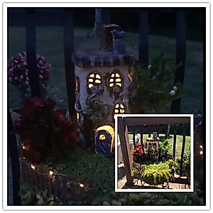 Robkea, 36 Inch Mini Fence Fairy Garden Fence & Waterproof LED 40FT 100 LED Solar String Lights with 8 Lighting Modes | Fairy Garden Accessories Outdoor(Brown)