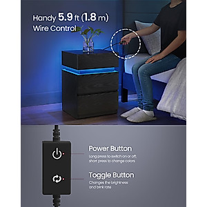 VASAGLE Nightstands with LED Lights, Set of 2, Adjustable Light Colors, Bedside Tables, Side Tables with 3 Drawers, Modern Style, 13.8 x 15.7 x 21.7 Inches, Ebony Black ULET799T58