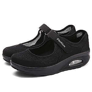 L LOUBIT Women's Platform Walking Shoes Breathable Mesh Sneakers Comfort Working Nursing Shoes Lightweight Wedge Loafers Black 40