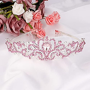 AOPRIE Purple Tiaras and Crowns for Women Girls Princess Crystal Crown with Combs Women's Headbands Bridal Wedding Prom Birthday Party Headbands for Women Pink Silver