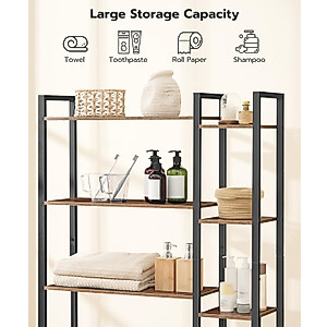 HOOBRO 8-Tier Over The Toilet Storage, Freestanding Bathroom Organizer Space Saver, Mass-Storage Side Storage Open Rack, for Bathroom, Living Room, Laundry, Rustic Brown and Black BF86TS01