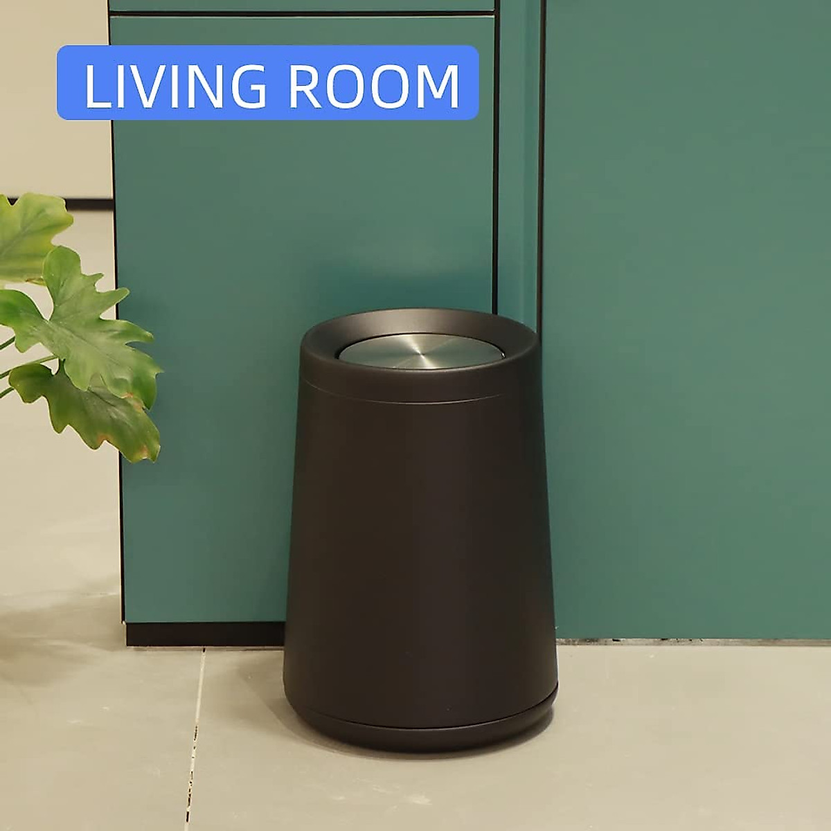 BRIEFHUMAN Household Swing Black Bathroom Trash Can，Brushed Stainless Steel，10 L/3 Gallen，Garbage Can with Flipping Lid， for Indoor or Commercial Use, Kitchen,Modern，Living Room,Bedroom