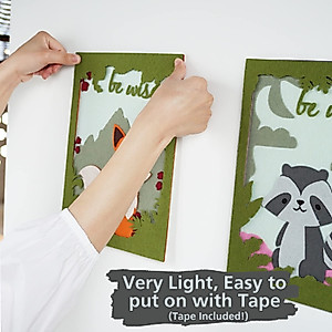 CHEFAN Multi-Layered Felt Woodland Nursery Decor for Boys and Girls, 4 Pack Baby Room Decor with Forest Animals- Bear Fox Raccoon Deer, Woodland Wall Decor for Nursery and Kids Bedroom(12"x9")