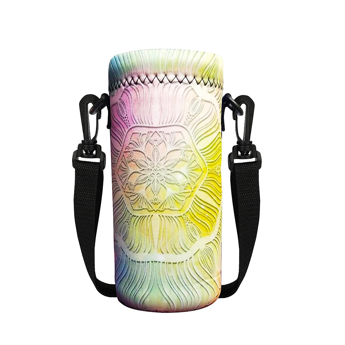 HEABPY Neoprene Water Bottle Carrier ，Water Bottle Strap，Fits 500ml 750ml 1000ml Glass, Plastic, Meta Bottle, Holder with Shoulder Strap,Pouch, Pocket & Carrying Handle (1000ML, Colorful Mandala)