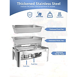 Granvell Rectangular Roll Top Chafing Dish Buffet Set, Catering Food Warmer for Parties, Wedding, Birthday, Christmas, 1 Full Size & 2 Half-Size Chafing Server Dish, 14QT Water Pan