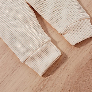 Thorn Tree Newborn Baby Boy Girl Long Sleeve Clothes Set Unisex Baby Knitted Outfits Infant Solid Snap Bodysuit Ribbed Pants (Beige,0-3 Months)