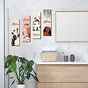 4 Pieces Bathroom Wall Decor Pink Bathroom Decor Boho Bathroom Decor Bathroom Decor Wall Art Print Black Women Bathroom Signs African American Wood Plaque Bathroom Hanging Decors for Home Girls Spa